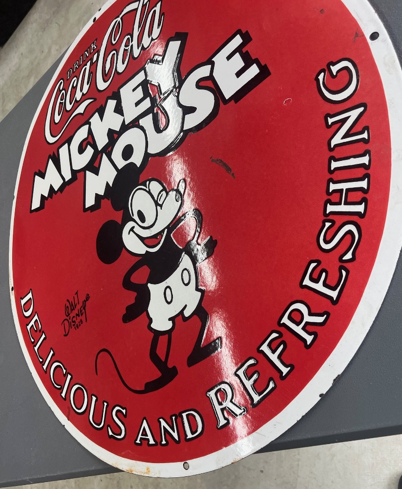 Lot M26-075 - Coca-Cola and Mickey Mouse Single Sided Porcelain Sign ...